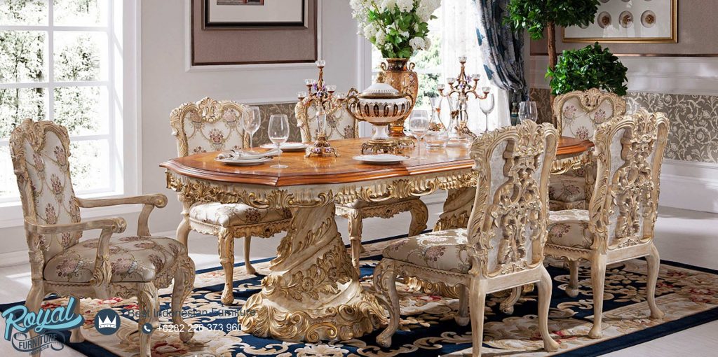 Desain Set Meja Makan Mewah Ukir Jepara Klasik Luxury Modern Terbaru | Royal Furniture