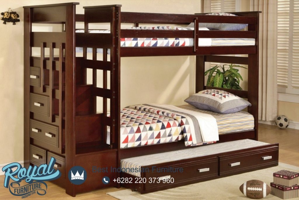 Tempat Tidur Anak Tingkat Susun Tangga Laci Kayu Jati Minimalis - Royal ...