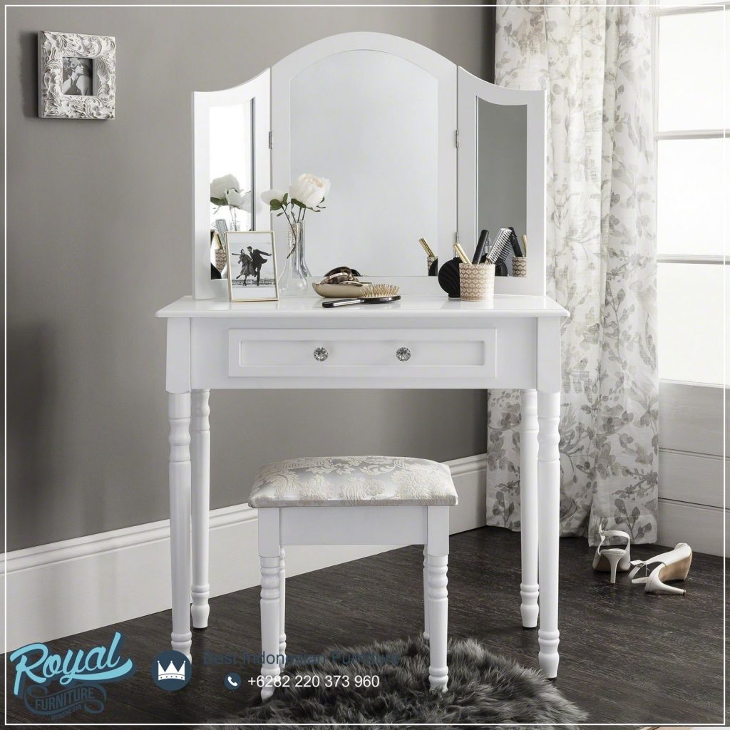 Meja Rias Kayu Minimalis Putih Kayu Jepara - Royal Furniture