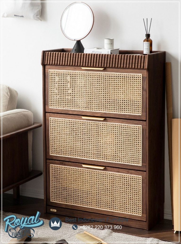 Chest of Drawer Nakas 3 Laci Rotan Kayu Jati - Royal Furniture