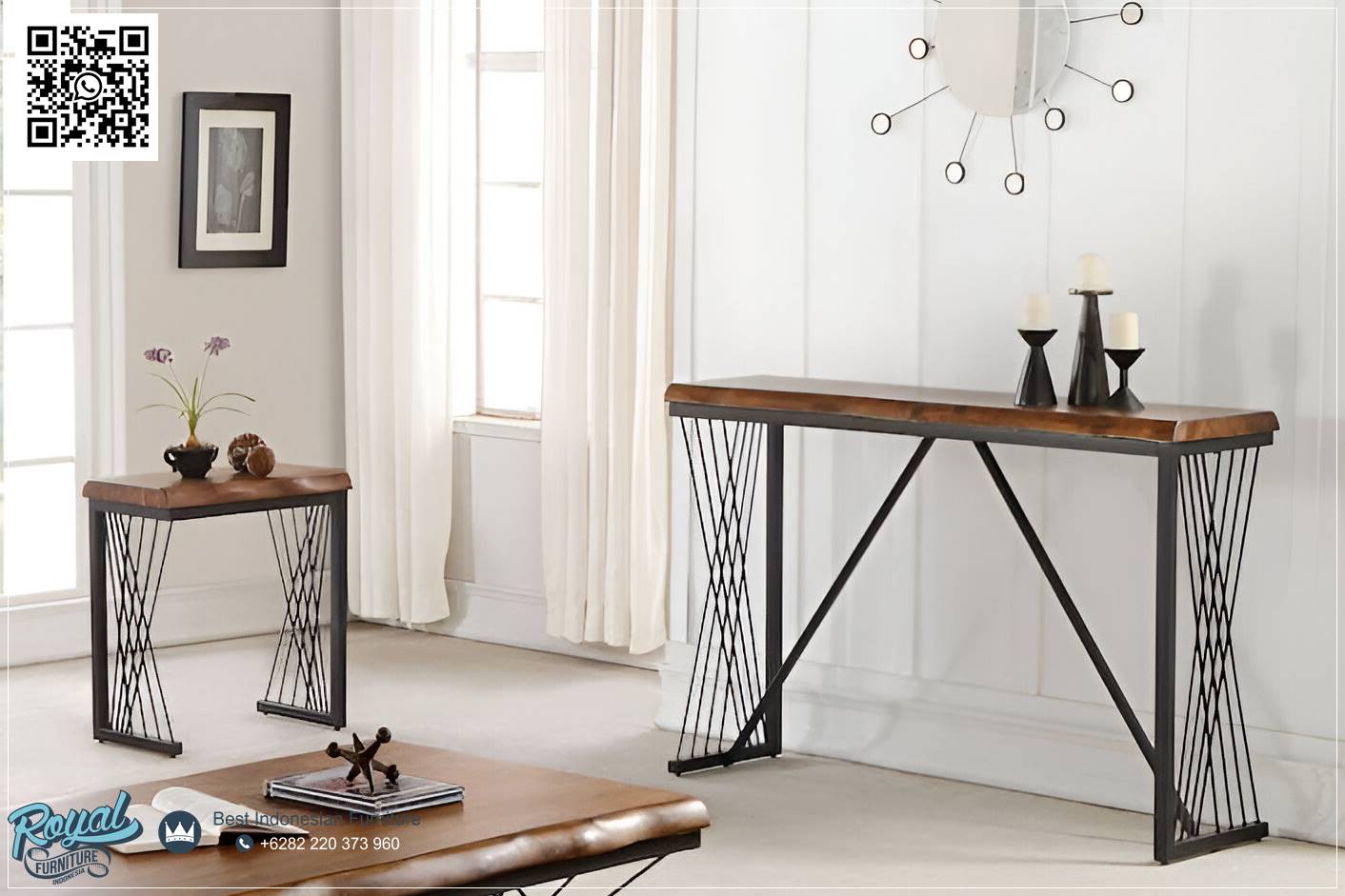 Coffe Table 1 Set Meja Trembesi Kaki Besi Industrial Steel