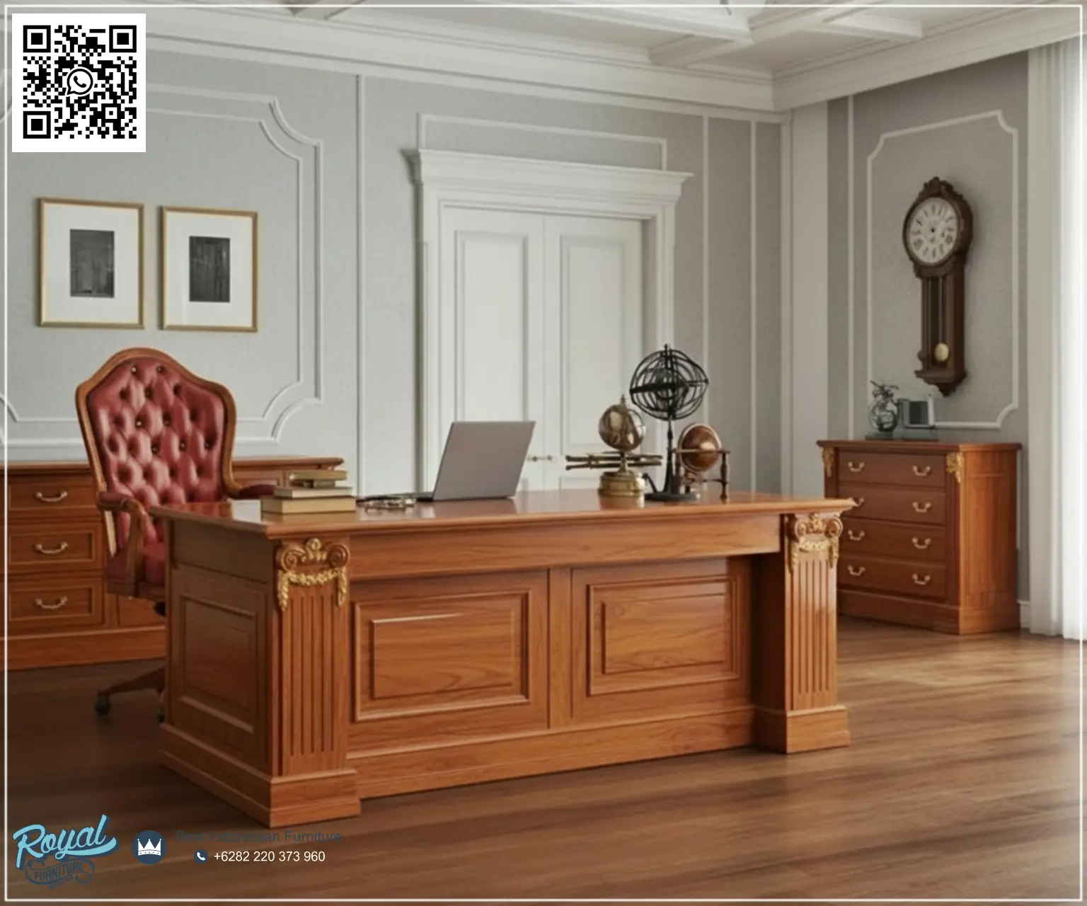 1 Set Meja Kerja Kantor Elegan Kayu Solid Royal Grandwood